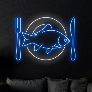 Fish Dish Neon Sign, Fish Menu Led Sign, Custom Neon Sign, Seafood ...