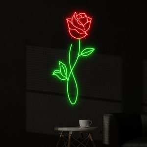 Red Rose Flower Led Sign, Rose Flower Neon Sign, Custom Neon Sign, Rose ...