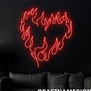 Heart Burning Neon Sign, Heart Fire Led Sign, Custom Neon Sign, Wedding ...