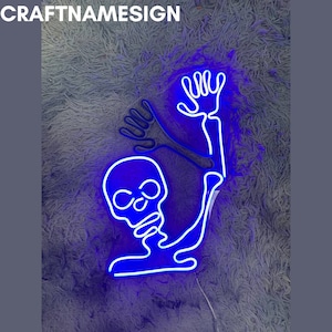 Skeleton Waving Hand Neon Sign, Skeleton Halloween Neon Sign, Custom ...