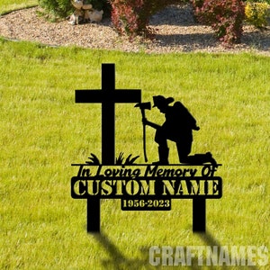 Custom Kneeling Fireman Memorial Metal Stake, Firefighter Memorial ...