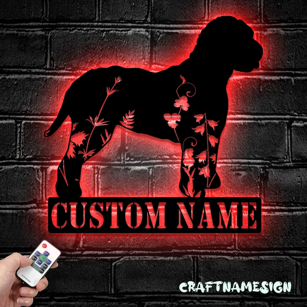 Custom Floral Lagotto Romagnolo Metal Wall Art LED Light - Personalized ...