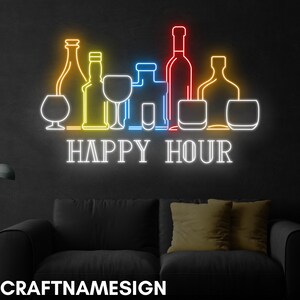 Happy Hour Wine Beer Neon Sign, Wine Bar Beer Pub Neon Sign, Custom ...