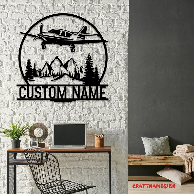 Custom Airplane Metal Wall Art LED Light - Personalized Pilot Name Sign ...