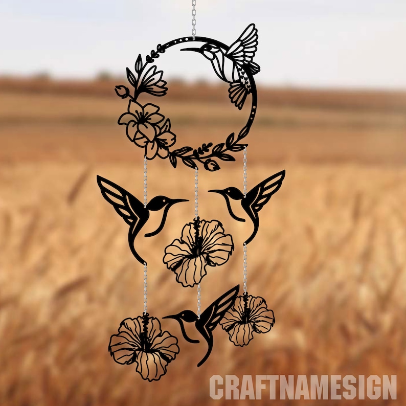 Personalized Metal Humming Bird Wind Chime, Custom Metal Bird Garden ...