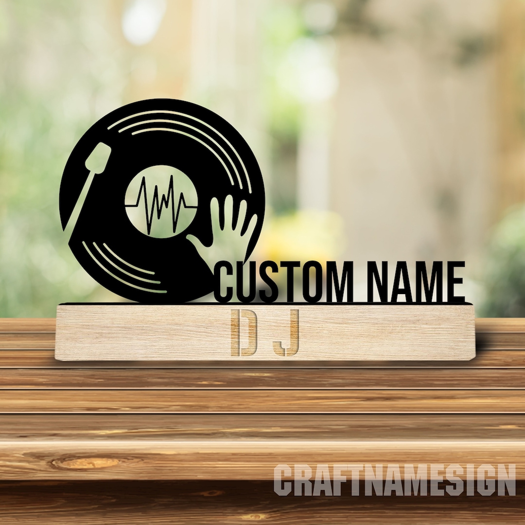 Custom Wooden DJ Monograph Desk Name Plate, Disc Jockey Metal Nameplate ...