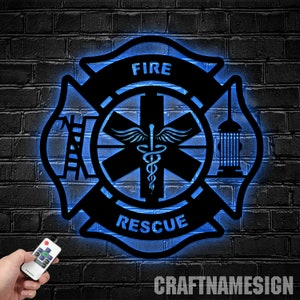 Custom Firefighter Maltese Cross Metal Wall Art LED Light, Personalized ...