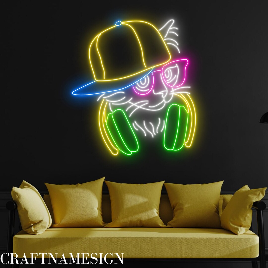 Cat Hip Hop Led Sign, Cat Hip Hop Neon Sign, Custom Neon Sign, Hip Hop ...
