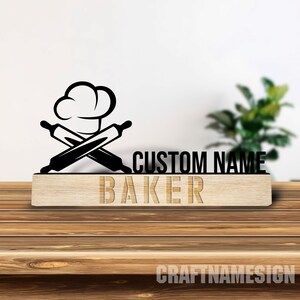 Custom Wooden Baker Desk Name Plate, Chef Tools Metal Nameplate for ...