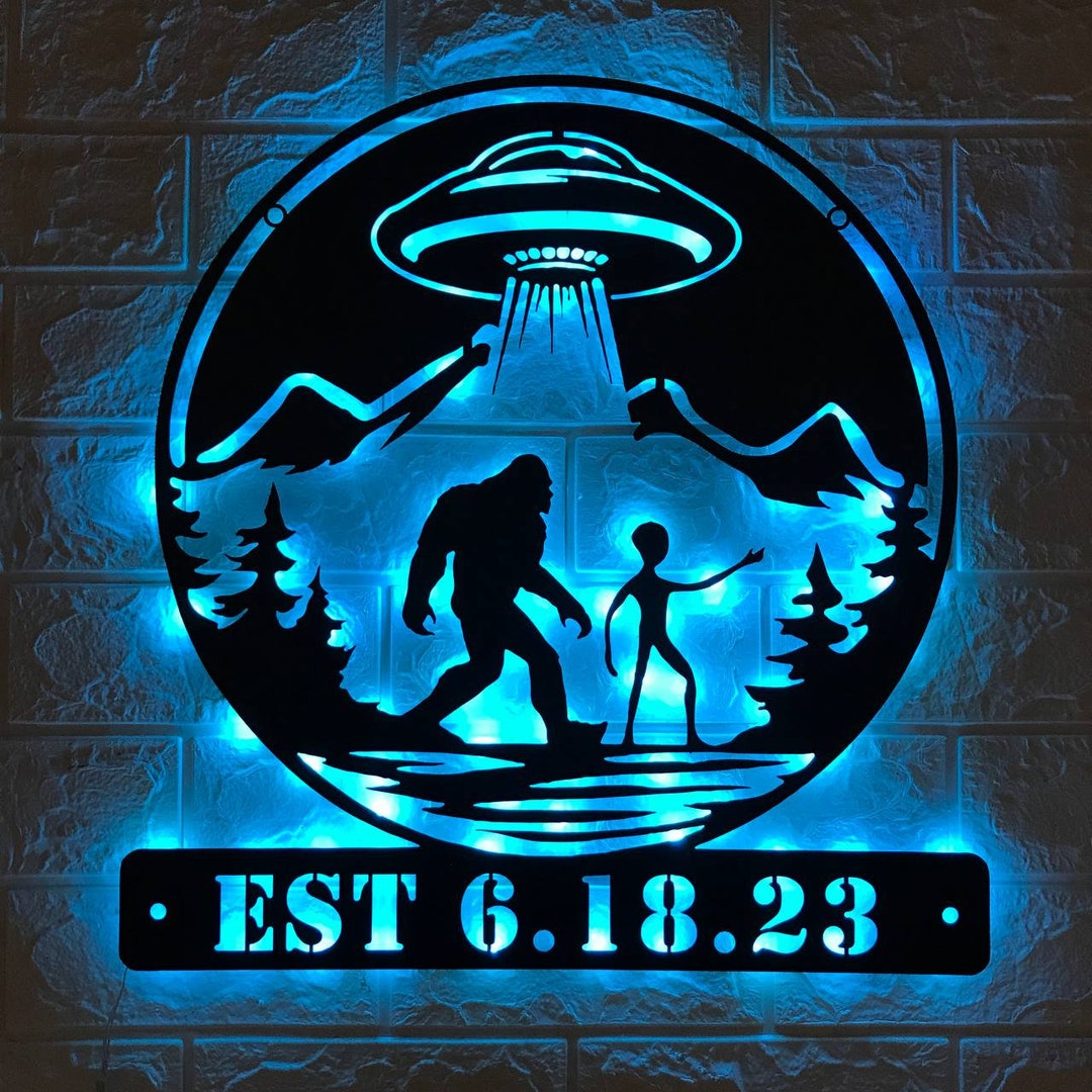 Custom Bigfoot Alien UFO Metal Wall Art Led Light - Personalized ...
