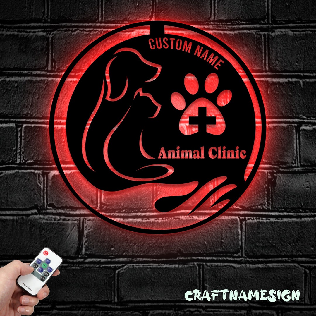 Custom Animal Clinic Metal Wall Art LED Light |personalized Vet Care ...