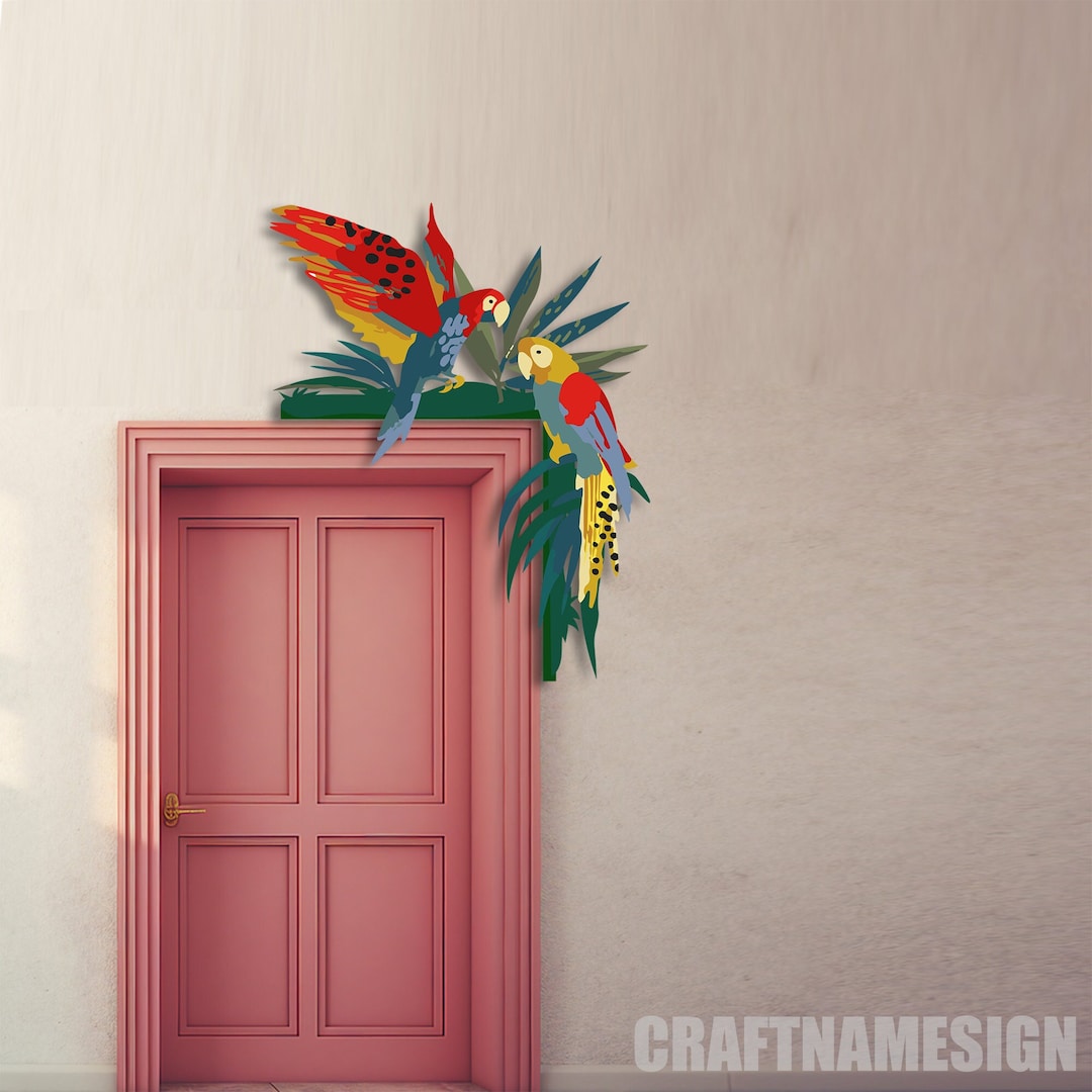 Parrot Couple Door Corner Colorful Metal Wall Art, Parrot Bird Door ...