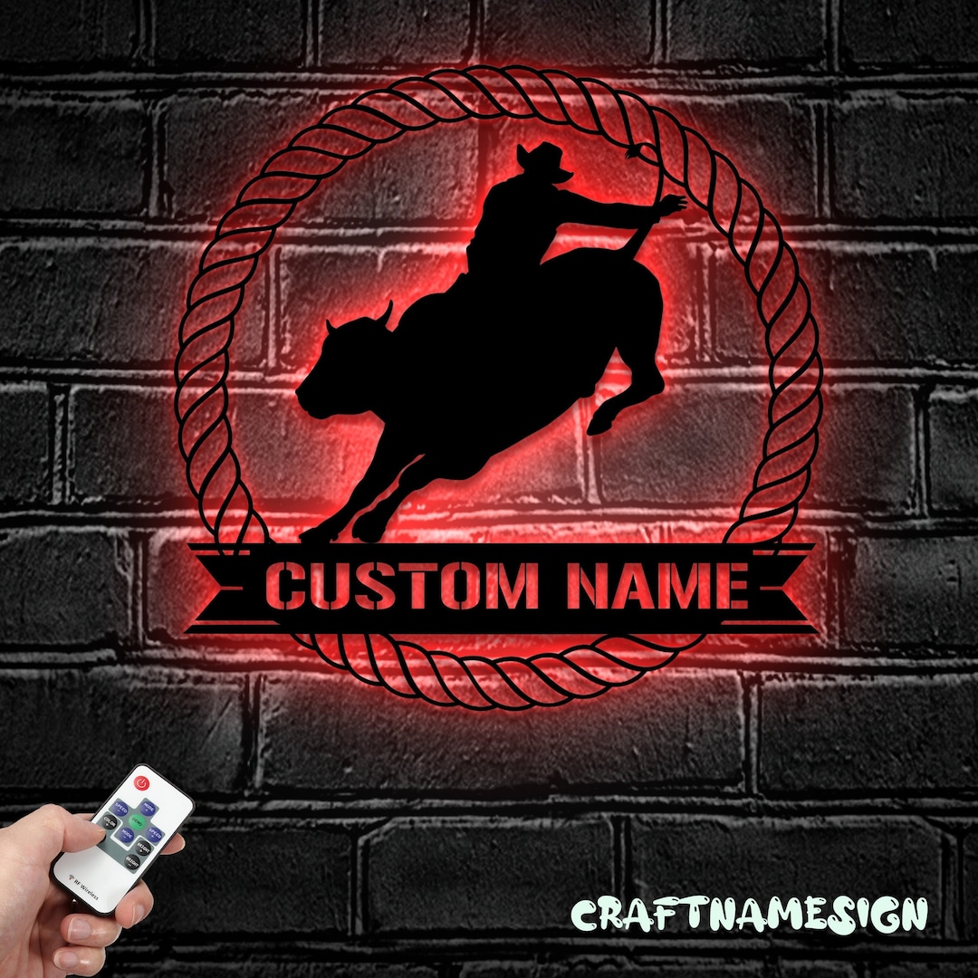 Custom Bull Rider Metal Wall Art LED Light | Personalized Rodeo Name ...