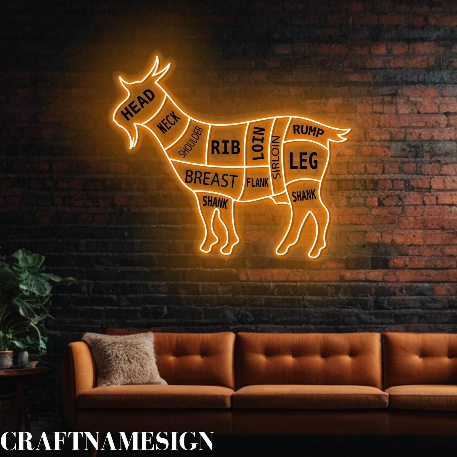 The Butcher Goat Neon Acrylic Print Sign, Goat Cuts Neon LED Sign ...