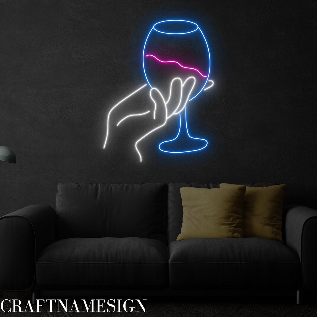 Hand Hold Wine Glass Led Sign, Hand Wine Neon Sign, Custom Neon Sign ...