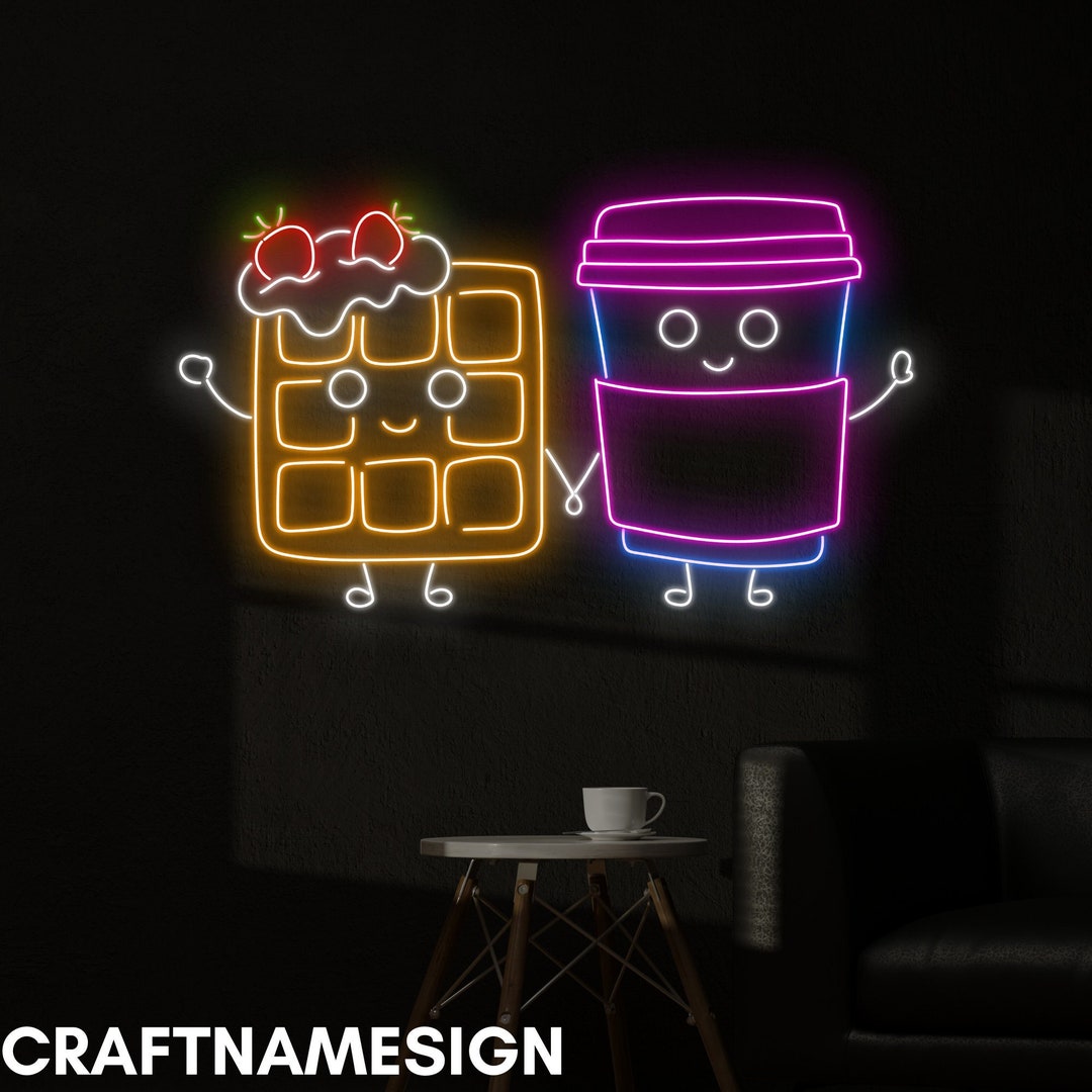 Waffle and Coffee Cup Neon Sign, Waffle Cake Led Sign, Custom Neon Sign ...