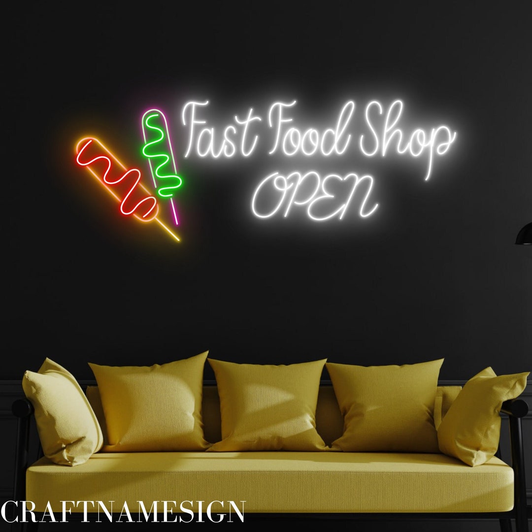 Fast Food Shop Open Neon Sign, Fast Food Shop Led Sign, Custom Neon ...