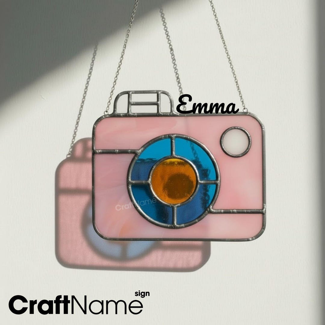 Personalized Camera Stained Glass Window Hanging, Handmade Creative ...