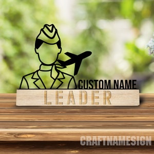 Custom Wooden Flight Attendant Desk Name Plate, Airplane Metal ...