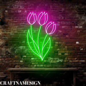 Beautiful Tulip Bouquet Neon Sign, Tulip Flower Led Sign, Custom Neon ...
