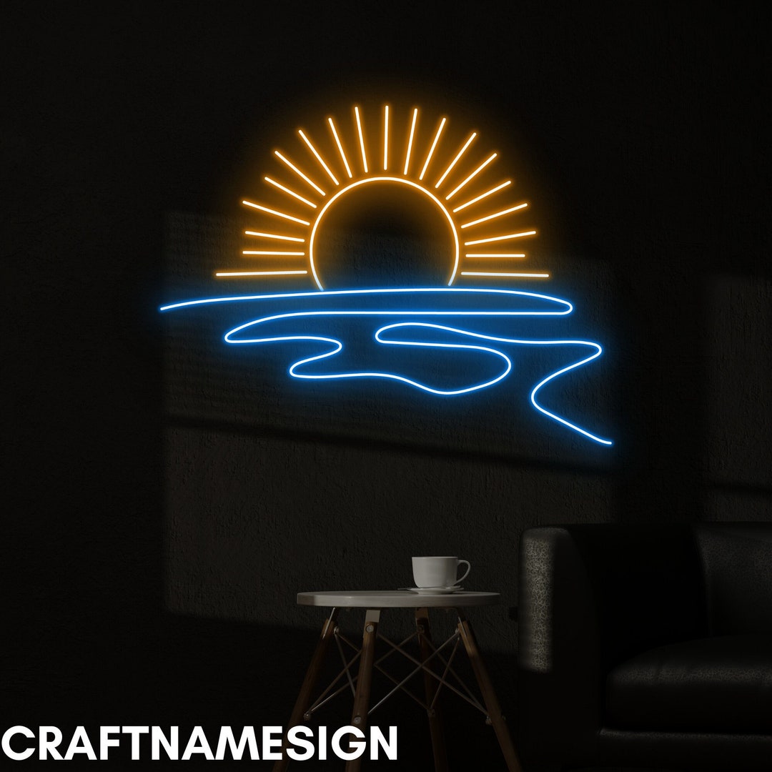 Sunset Ocean Neon Sign, Sunset Wave Led Sign, Custom Neon Sign, Bar Pub ...