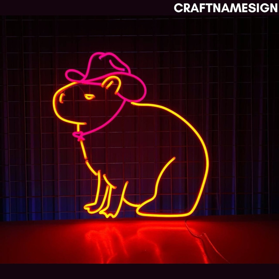 Cowboy Capybara Neon Sign, Capybara Cowboy Led Sign, Custom Neon Sign ...