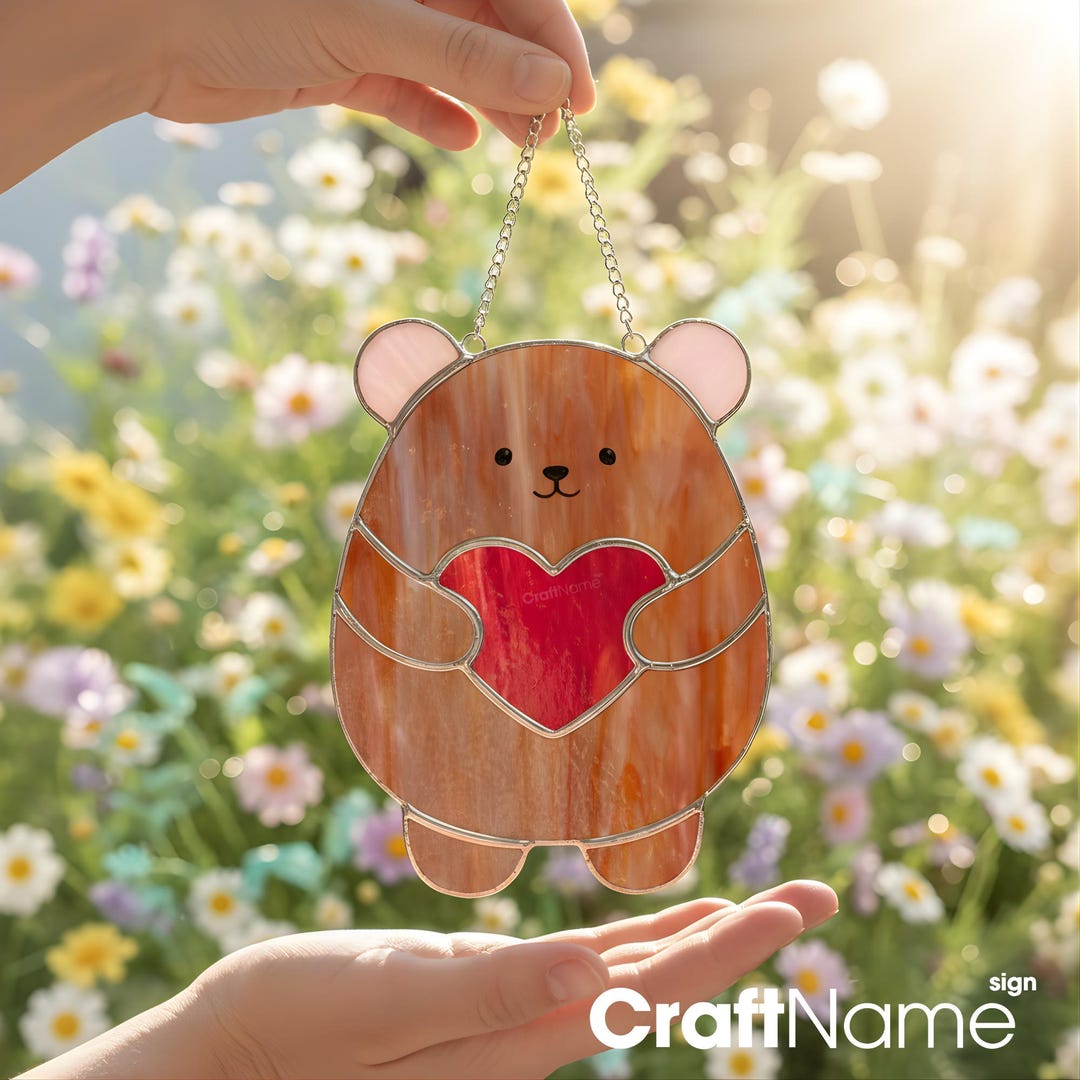 Hamster Stained Glass Ornament With Heart, Handcrafted Window ...