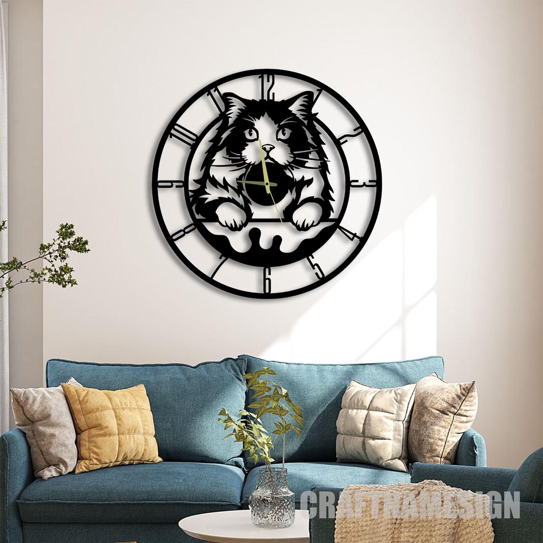 Ragdoll Cat Metal Clock for Wall Decor, Wall Clock Unique for Home ...