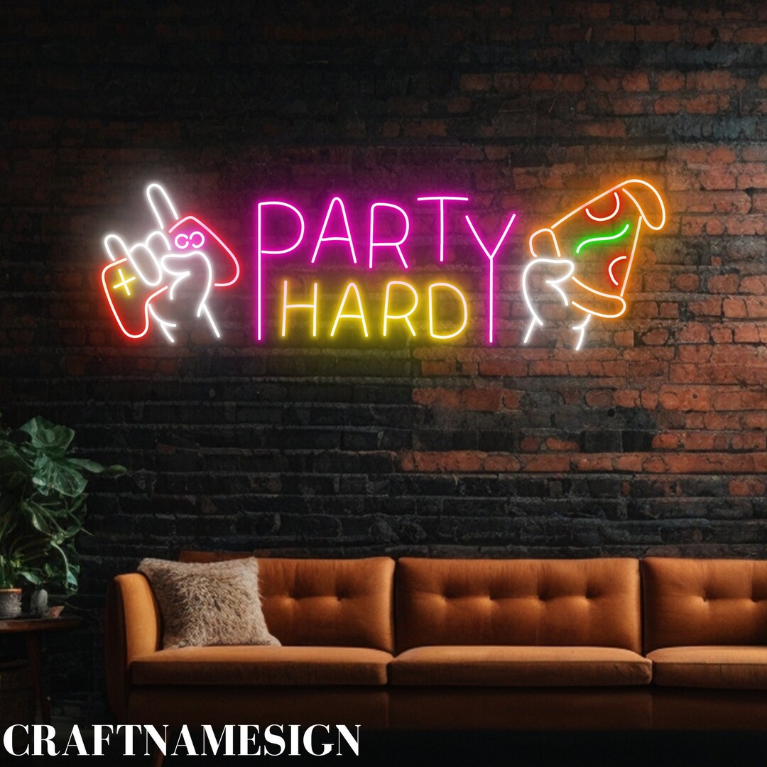 Party Hard Neon Sign, Party Game Room Led Sign, Custom Neon Sign ...