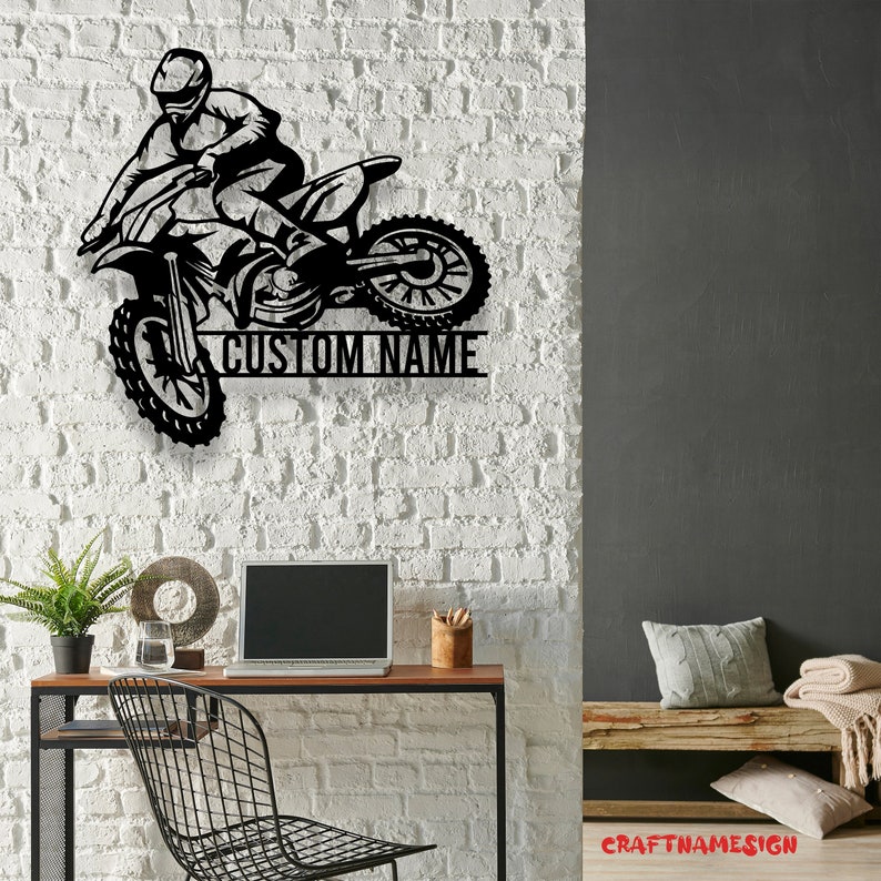 Custom Girl Motocross Biker Metal Wall Art LED Lights Personalized Dirt ...