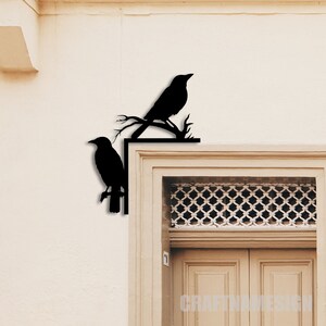 Crow on Branch Door Corner Metal Wall Art, Black Raven on Branch Door ...