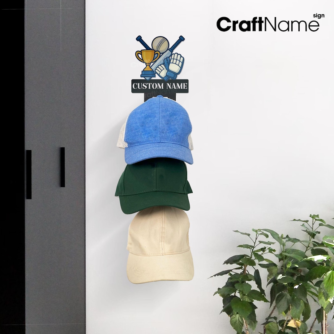 Custom Cricket Metal Hat Rack, Cricket Player Metal Cap Organizer, Wall ...