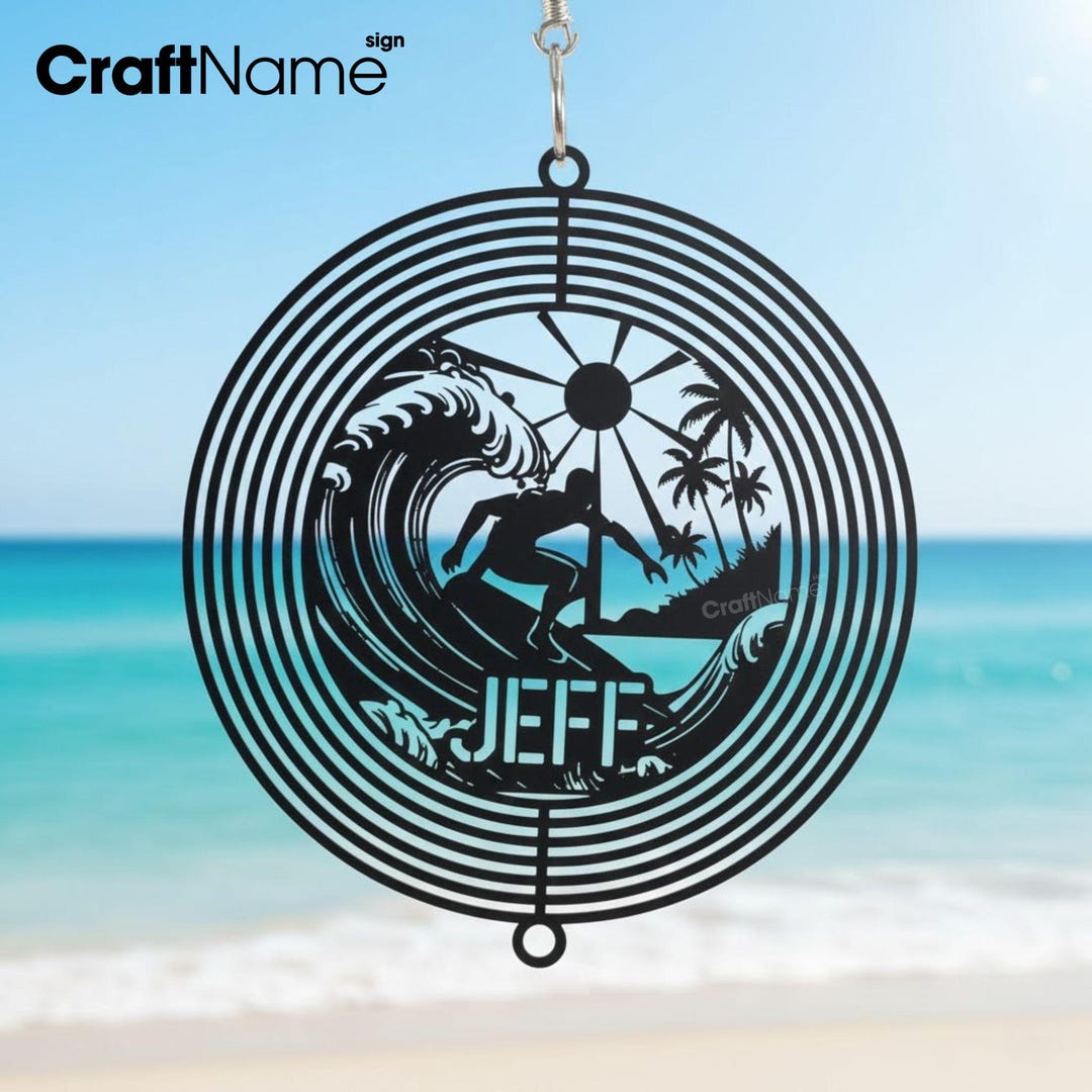 Personalized Surf Metal Wind Spinner, Ocean Wave Garden Hanging Decor ...
