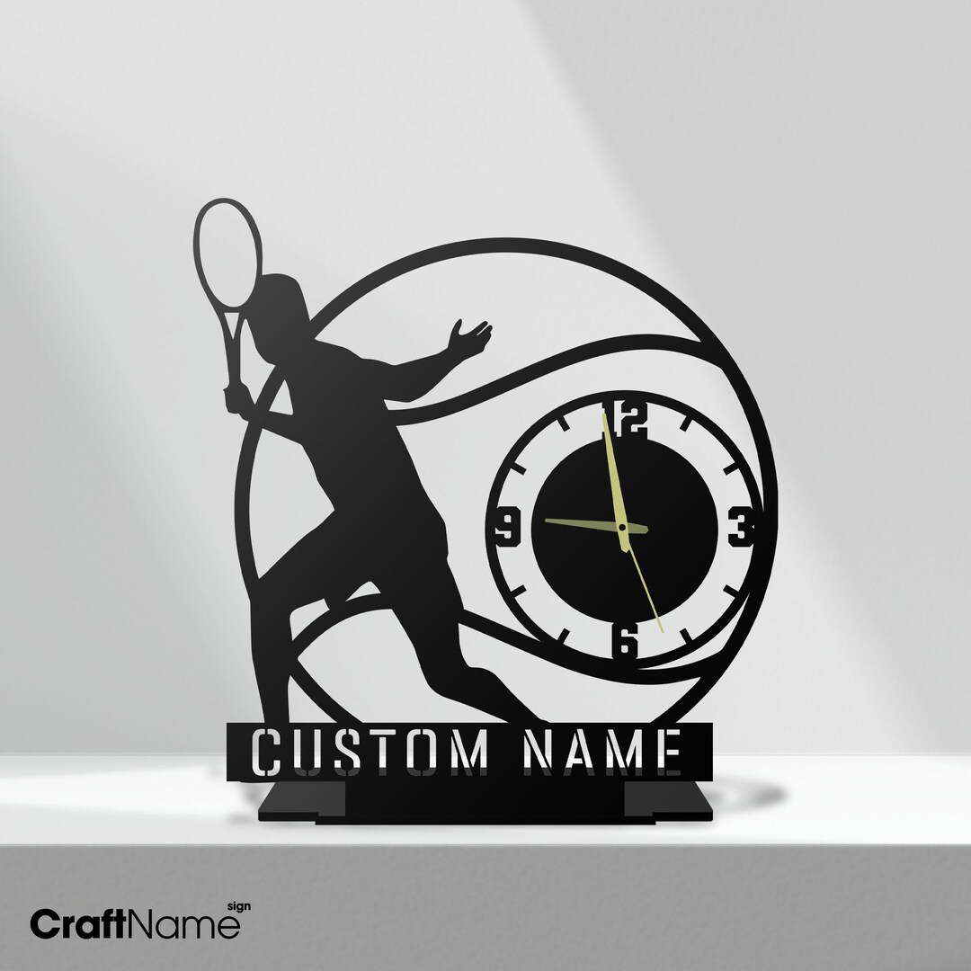 Custom Male Tennis Metal Table Clock, Personalized Silent Tabletop ...