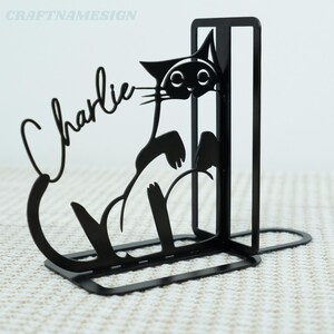 Custom Cat Metal Bookend, Personalized Name Book Ends, Book Stand Black ...
