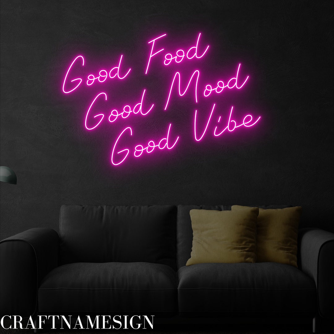 Good Food Good Mood Good Vibe Neon Sign, Custom Neon Sign for Kitchen ...