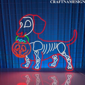 Dog Skeleton Pumpkin Neon Sign, Dog Skeleton Led Sign, Custom Neon Sign ...