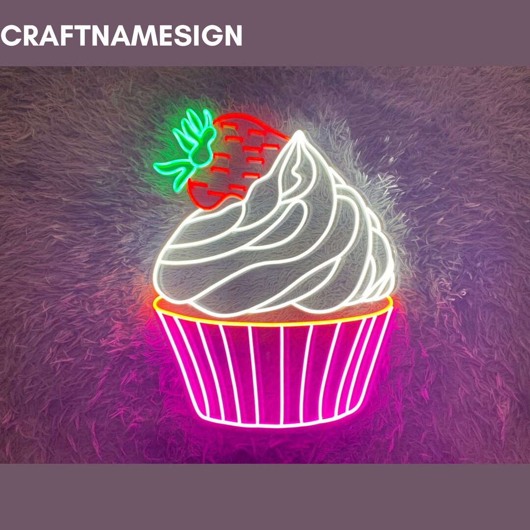 Cupcake Strawberry Neon Sign, Cupcake Led Sign, Custom Neon Sign ...