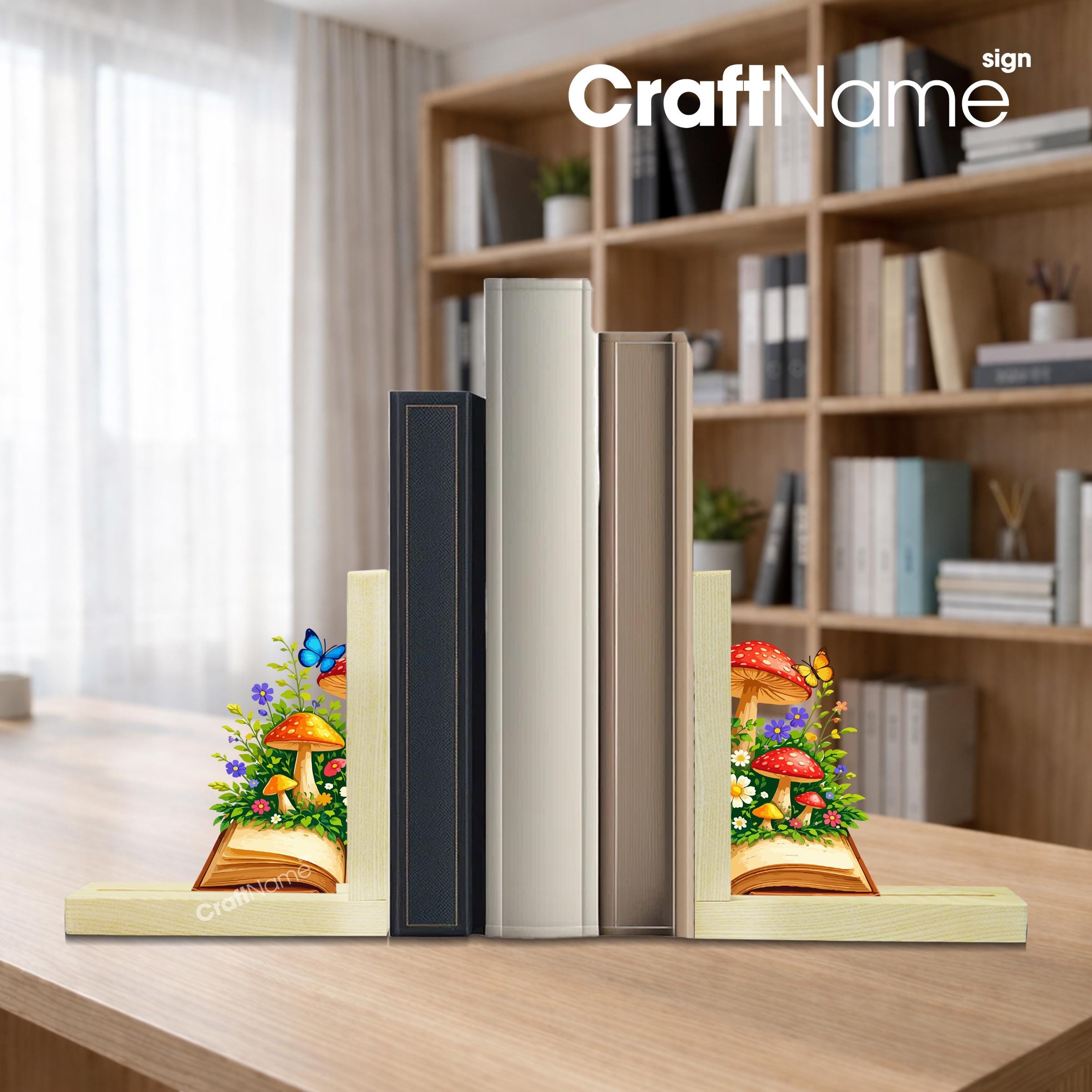 Mushroom Garden Metal Bookend With Wooden Base, Book Stopper for ...