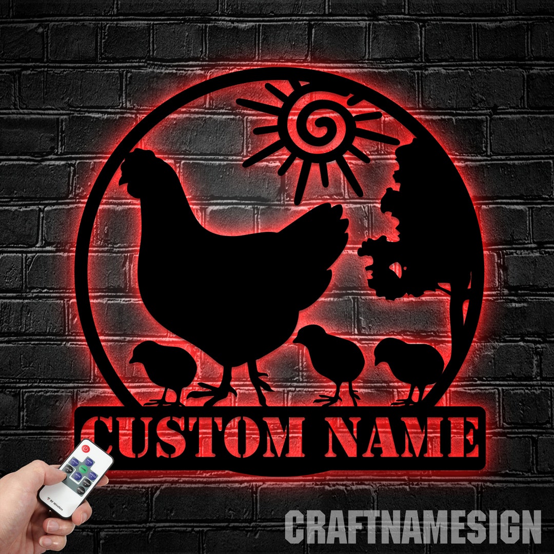 Custom Chicken Farm Metal Sign, Chicken Metal LED Decor, Personalized ...