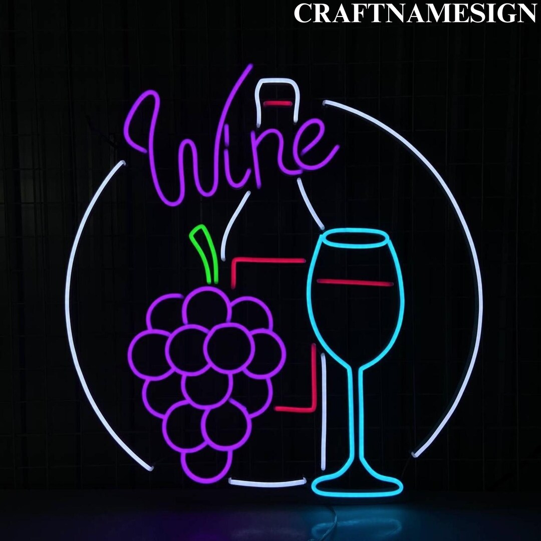 Grape Wine Neon Sign, Grape Wine Led Sign, Custom Neon Sign, Open Grape ...
