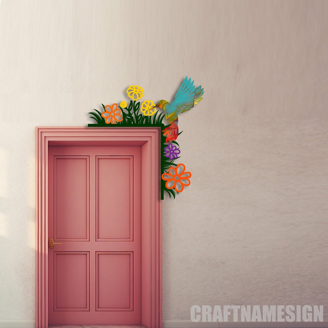Humming Bird Door Corner Colorful Metal Wall Art, Flower Bird Door ...