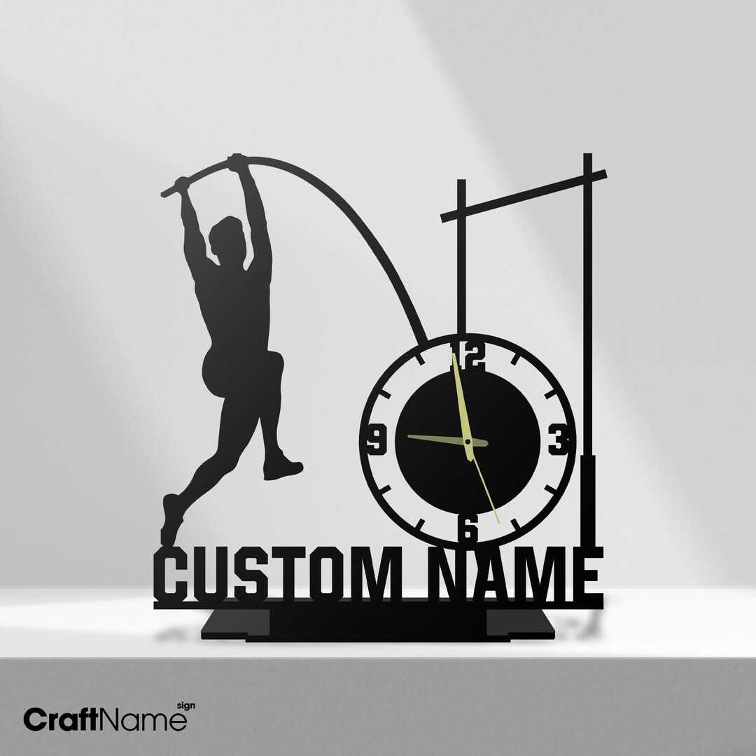 Personalized Man Pole Vaulting Metal Silent Clock for Desk, Custom ...
