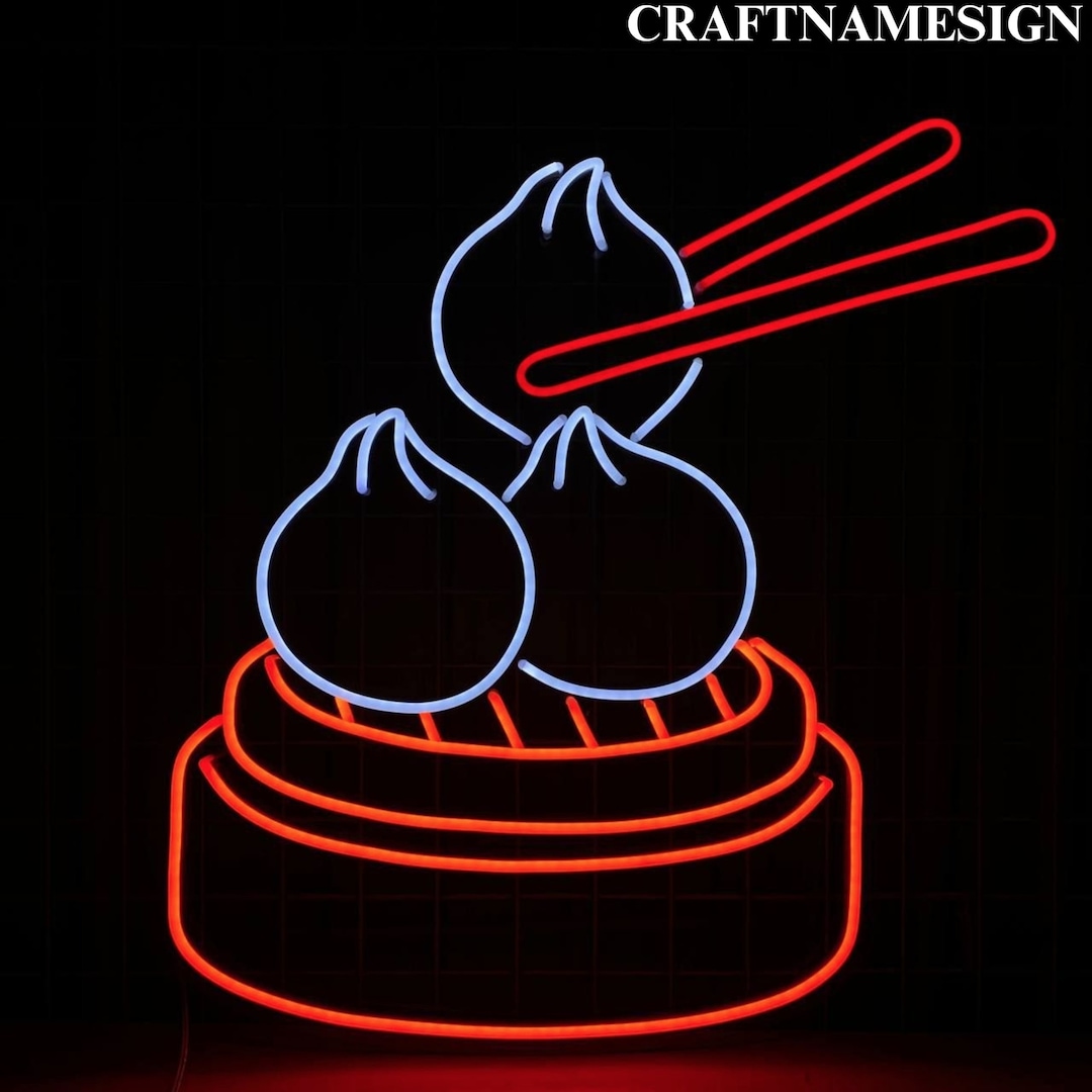 Dim Sum Tray Neon Sign, Open Dim Sum Restaurant Led Sign, Custom Neon Sign, Dumpling Restaurant ...