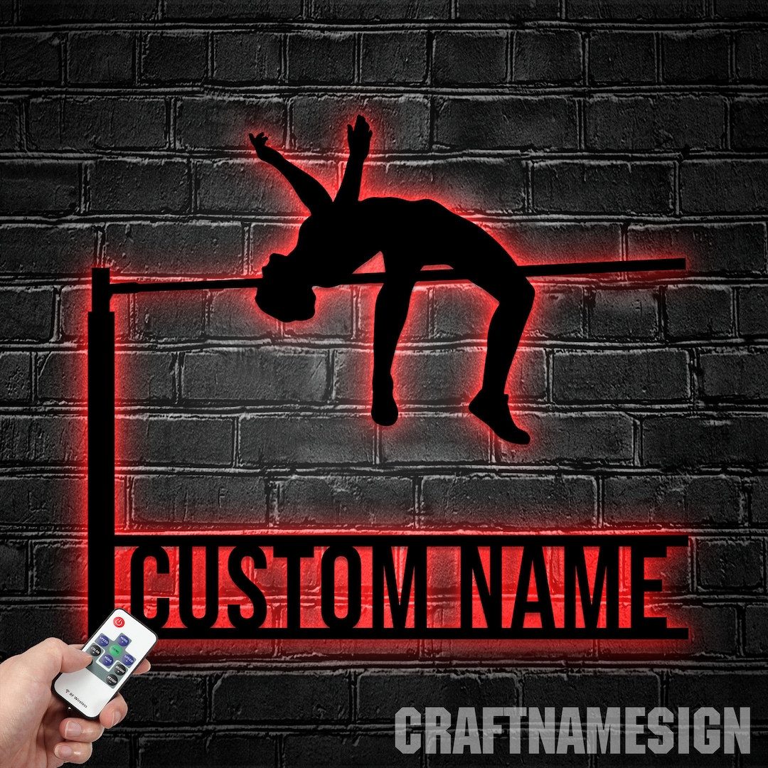 Personalized Pole Vaulter Metal Wall Art LED Light, Custom Male Pole ...