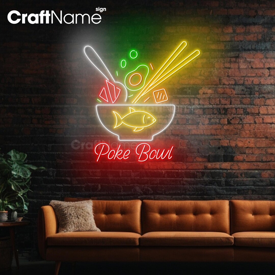 Hawaiian Poke Neon Light Sign, Poke Bowl Restaurant Wall Art Led Lights ...