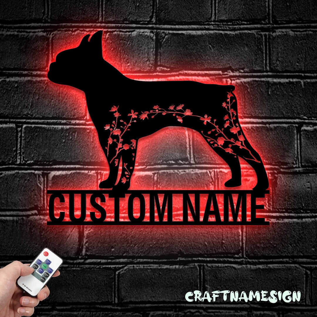 Custom Floral Boston Terriers Metal Wall Art LED Light - Personalized ...