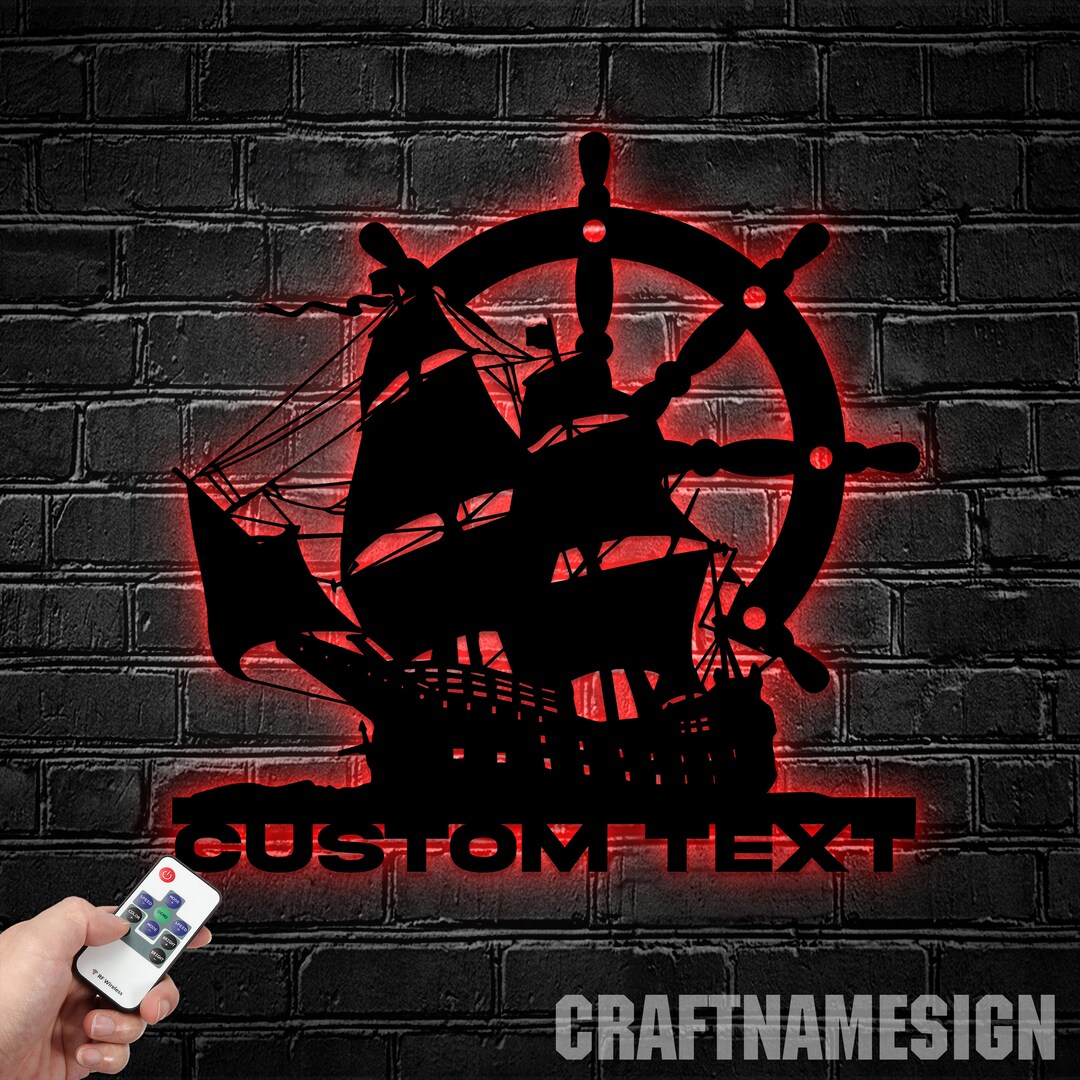 Custom Pirate Ship Captain Wheel Metal Wall Art With LED Light ...