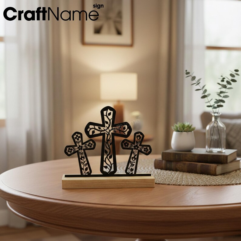 Christian Cross Metal Table Decor, Religious Desk Sculpture, Black ...