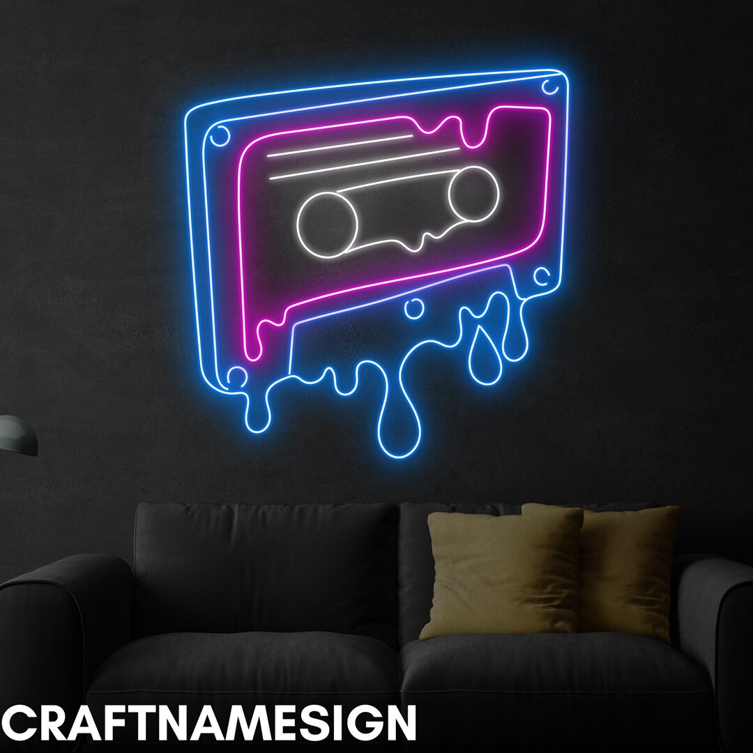 Dripping Cassette Tape Neon Sign, Cassette Tape Led Sign, Custom Neon ...
